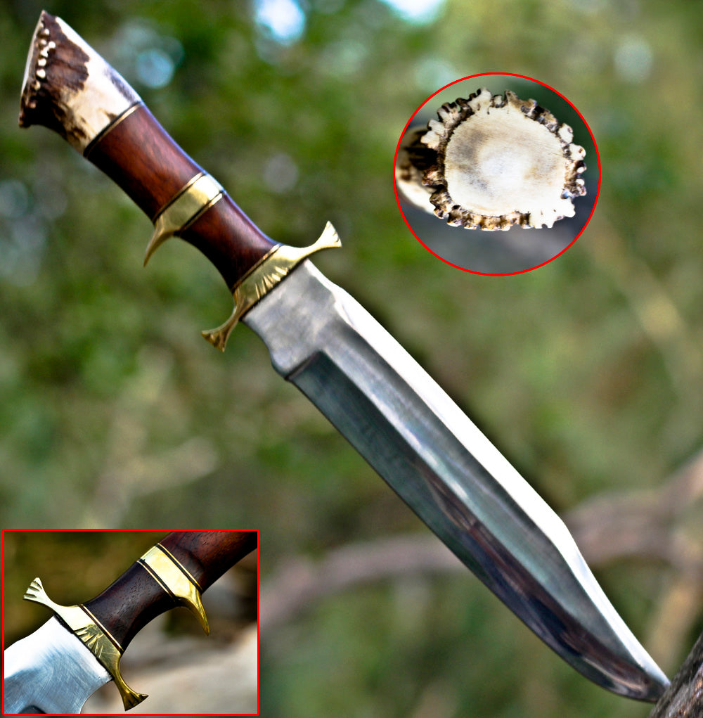 HANDMADE D2 Steel Hunting Bowie Rambo Knife Deer Stag Crown Handle ...