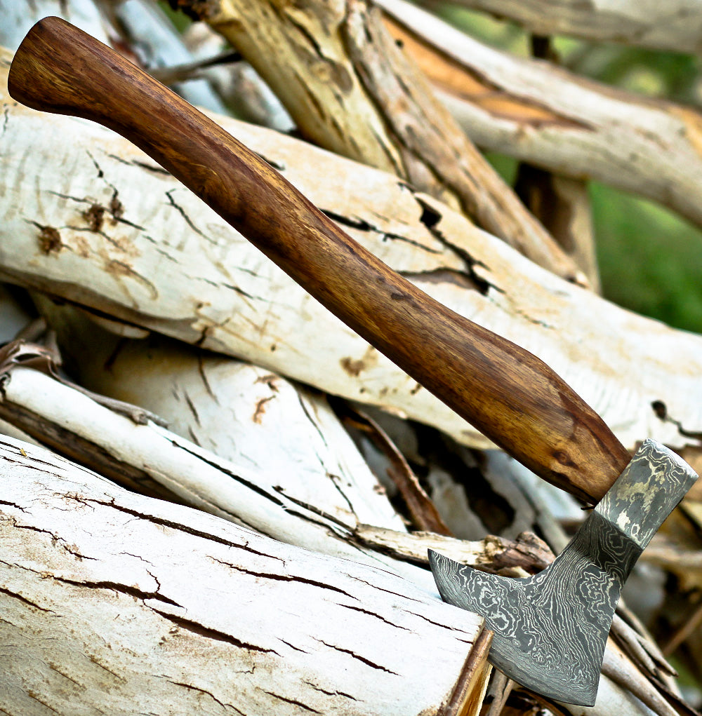 Damascus Viking Axe, Damascus Steel Axe With Leather Sheath, Darkwood ...