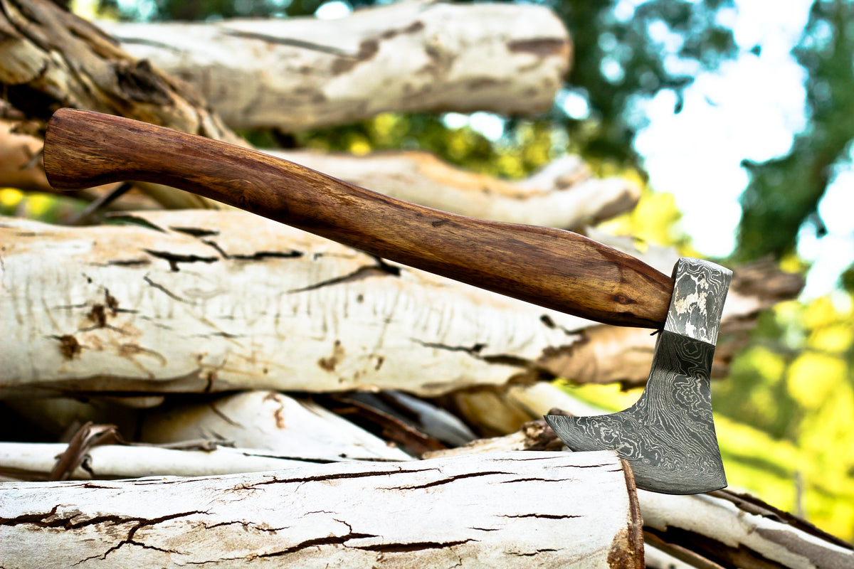 Damascus Viking Axe, Damascus Steel Axe With Leather Sheath, Darkwood ...