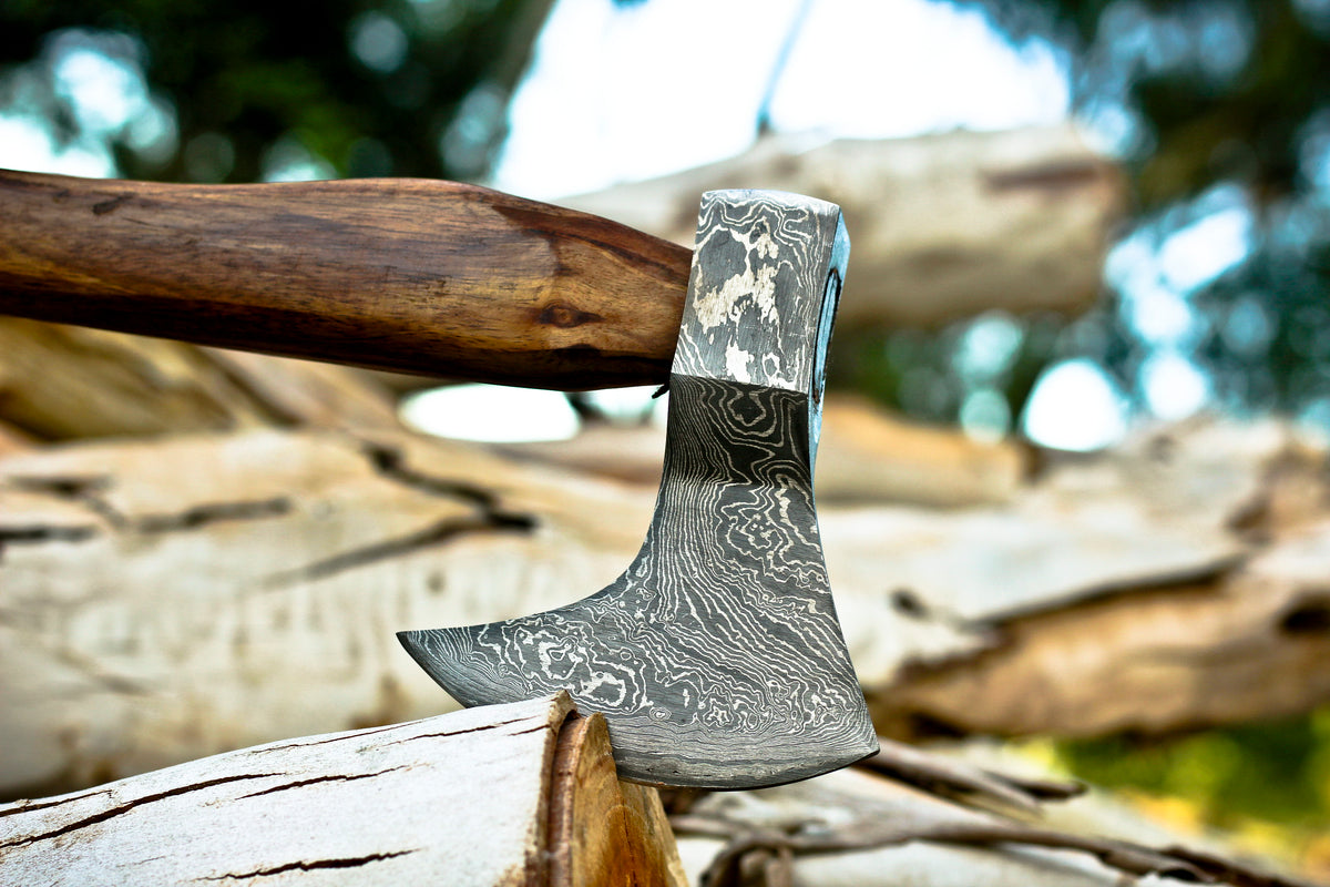 Damascus Viking Axe, Damascus Steel Axe With Leather Sheath, Darkwood ...