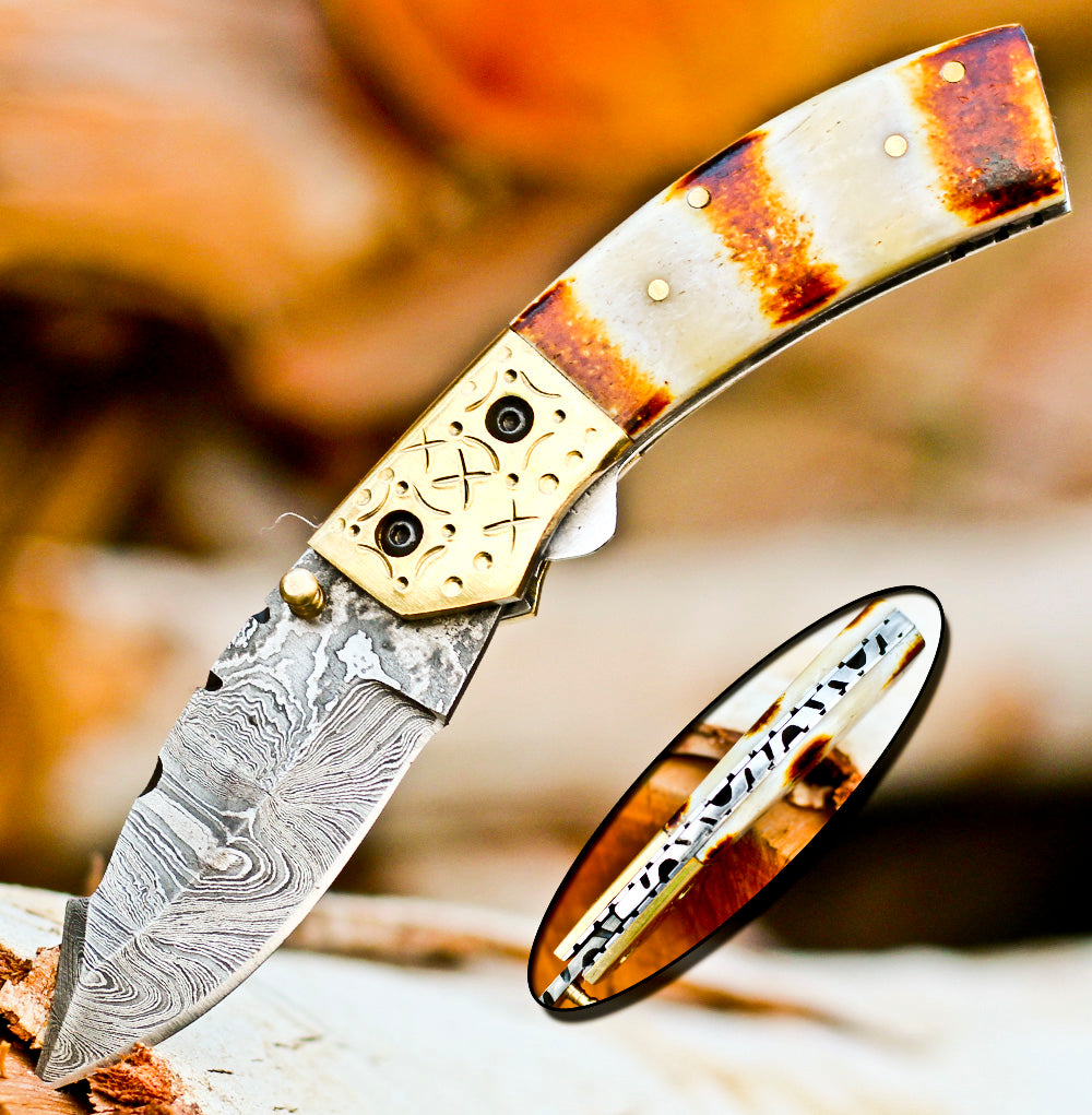 Custom Handmade Damascus Steel Folding Blade Pocket Knife With Engrave ...